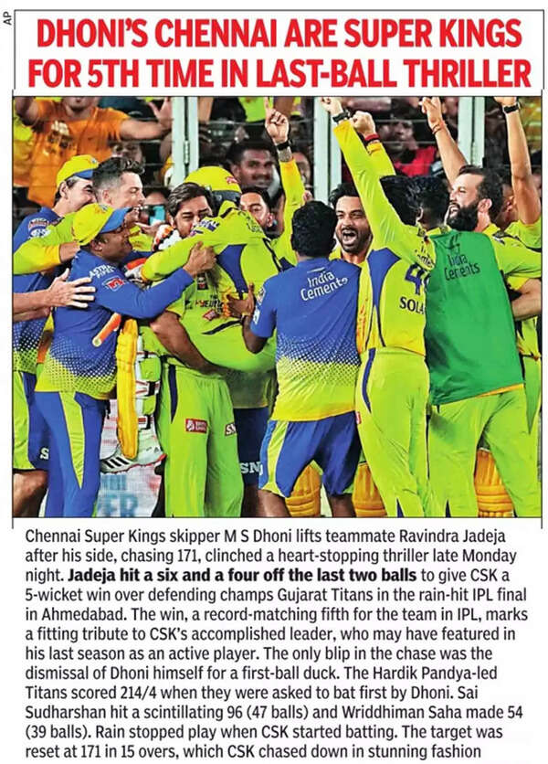 IPL Winner 2023: Dhoni's CSK win 5th IPL title as Jadeja seals last ...