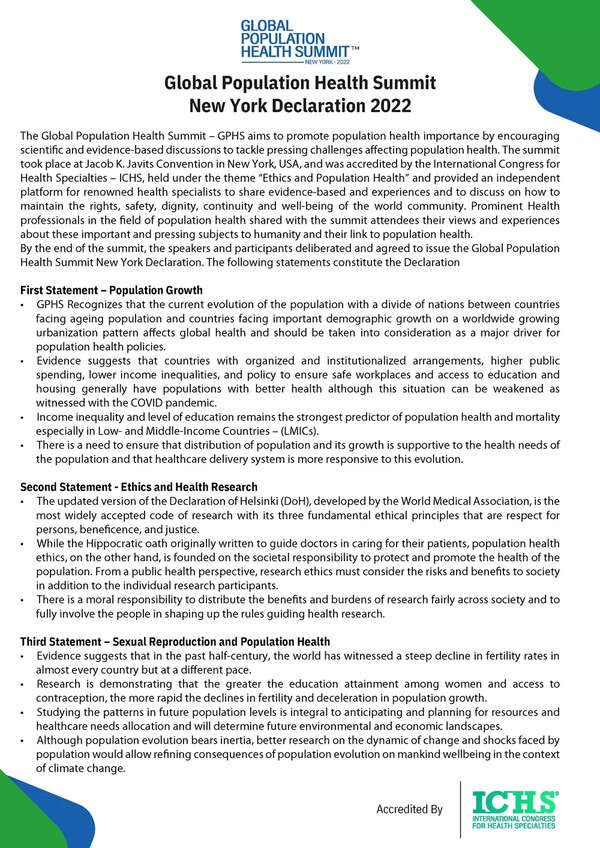 Global Population Health Summit took place in New York - Times of India