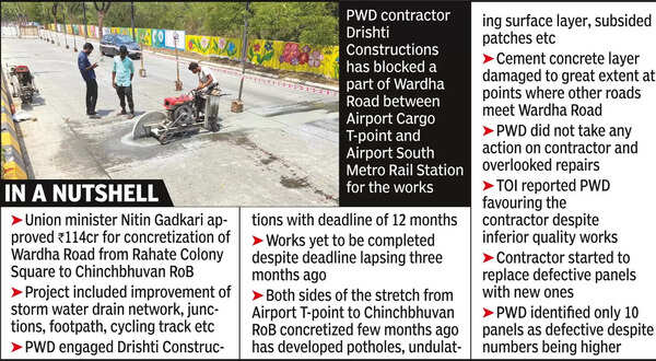 Pwd Contractor Begins Replacing Concrete Panels On Wardha Road | Nagpur ...