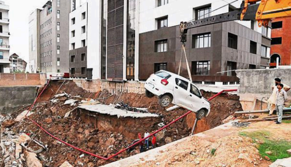 Parking lot collapses due to over-digging for basement | Chandigarh ...