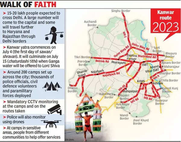 Delhi Traffic: Kanwar yatra 2023 begins today, brace for traffic diversions in Delhi | Delhi ...