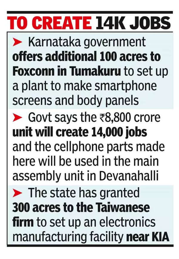 Foxconn Karnataka: Govt offers additional 100 acres to Foxconn for $1 billion phone parts plant ...
