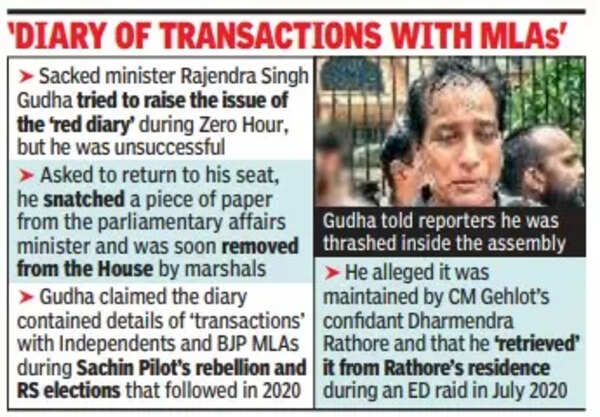 Rajendra Singh Gudha: Ugly scenes in Rajasthan assembly as sacked minister, Congress MLAs ...