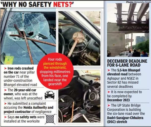 Elevated Road: Rods Fall From Flyover, 4 Pierce Car Windshield, Close ...