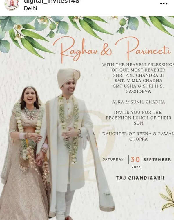 Parineeti Chopra-Raghav Chadha's Chandigarh reception invite leaks, goes viral on social media ...