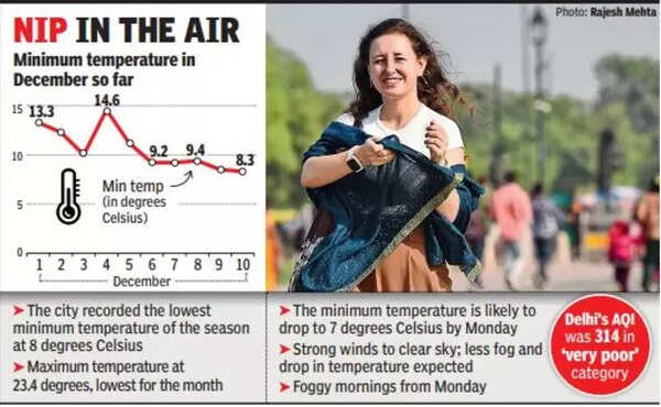 Delhi Weather News: Temperature dips further to season's low of 8.3 degrees Celsius in Delhi ...