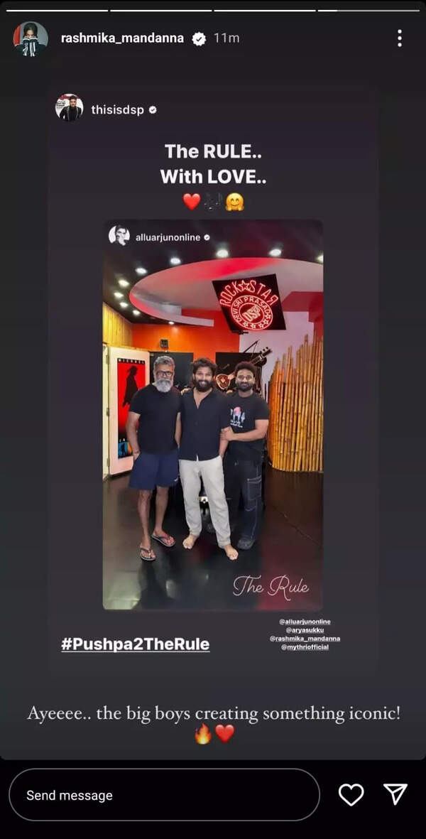 Pushpa 2: Allu Arjun poses with Sukumar and Devi Sri Prasad, Rashmika ...