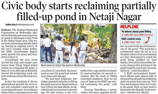 Pond Reclamation: Pond Reclamation: Kmc Team Faces Resistance | Kolkata News - Times of India