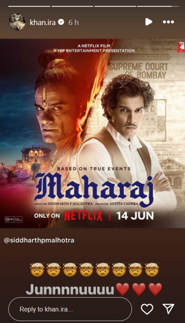 Ira Khan reacts to poster of brother Junaid Khan's debut film 'Maharaja ...