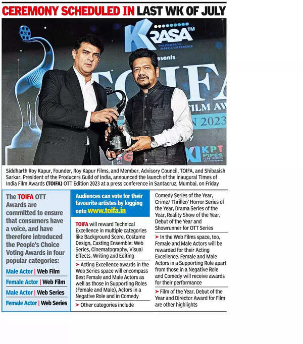 TOIFA Awards to reward best in content & creativity on OTT | India News ...