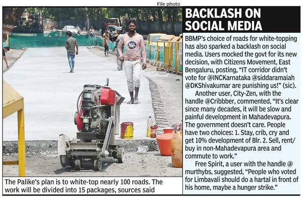 White-Topping: Why tech corridor is excluded from BBMP's white-topping list? | Bengaluru News ...