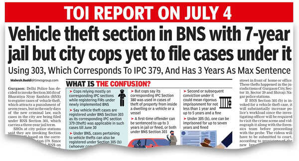 Vehicle Theft: New BNS Section 305(b) for Vehicle Theft with 7-Year ...