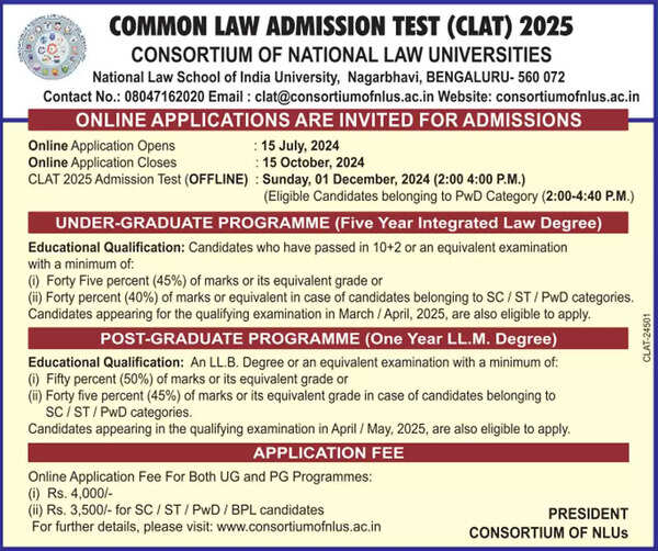 CLAT 2025 Registration Opens July 15: Check exam date, pattern, selection process, and more ...