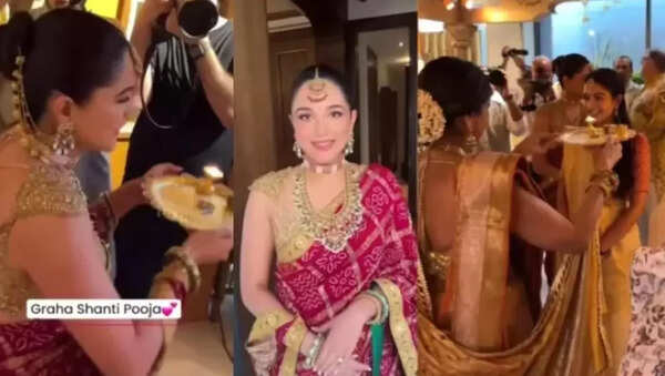 Radhika Merchant's elegant sari look at Graha Shanti pooja | - Times of ...