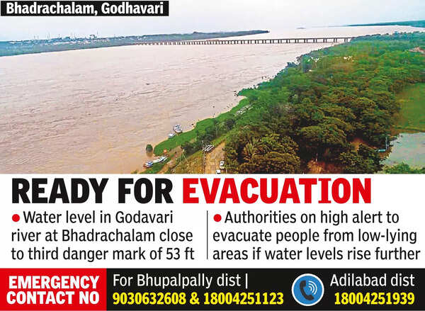 Godavari River: Godavari river nears third danger mark amid heavy rains | Hyderabad News - Times ...