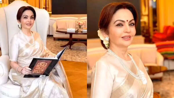 Nita Ambani stuns in ethereal white sari with exquisite floral patterns ...
