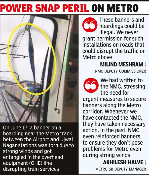 Metro Rail Nagpur: Loose banners pose risk to Metro rail in Nagpur ...