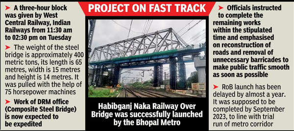 Railway Over Bridge: Metro milestone: 65-metre RoB installed in 3 hours | Bhopal News - Times of ...
