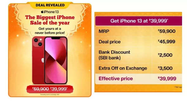 Apple iPhone 13 will be available for Rs 39,999 on Amazon great Indian festival sale - Times of ...