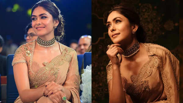 Mrunal Thakur goes BOLD in a plunging black dress with thigh-high slit ...