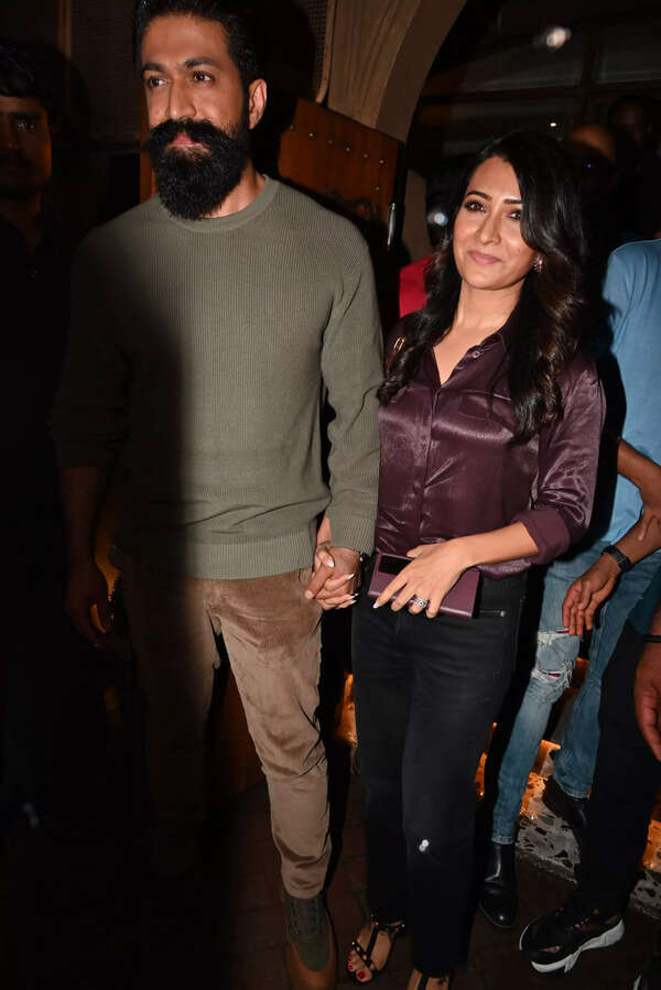 Yash holds wife Radhika Pandit's hand as they head out for a dinner ...