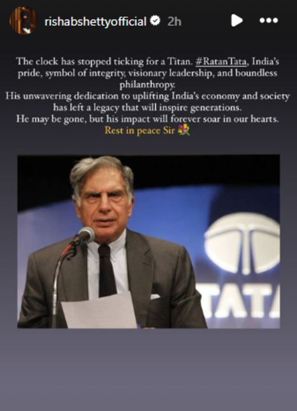 Rishab Shetty mourns Ratan Tata’s passing, calls him a 'Titan of ...