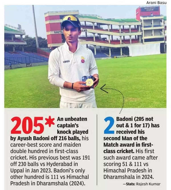 Ranji Trophy: Ayush Badoni double ton gives Delhi vital points ...