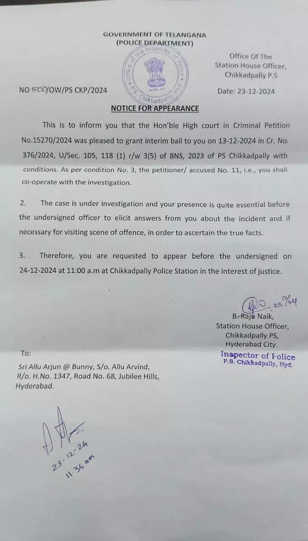 Allu Arjun Interrogated by Police in Sandhya Theatre Stampede Case ...