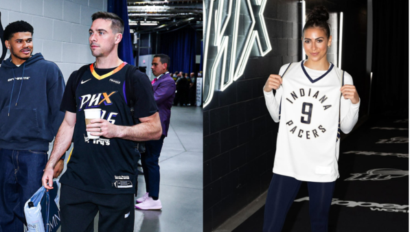 TJ McConnell and Megan McConnell exchange solidarity gestures as the ...