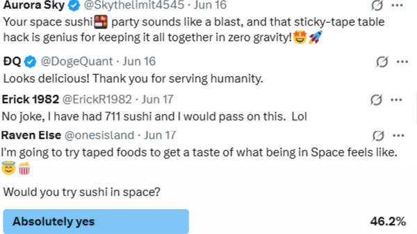 Viral: Netizens react as NASA astronauts share photos of 'space sushi ...