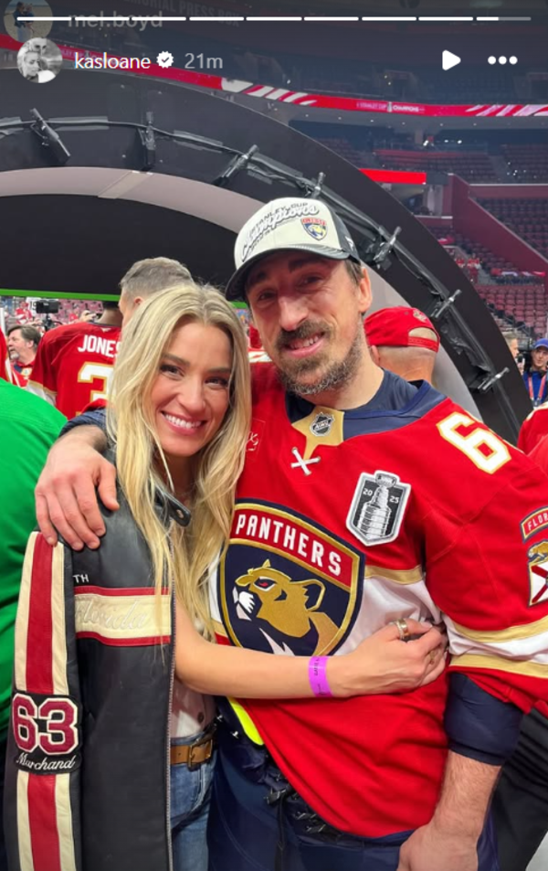 NHL star player Brad Marchand and wife Katrina celebrate Stanley Cup win in Florida Panthers ...