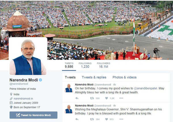 PM Narendra Modi now has over 16 million followers on Twitter - Times ...