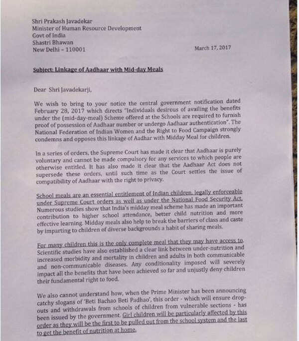 Withdraw Aadhaar for school meals: Protesters | Delhi News - Times of India