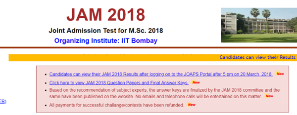 IIT JAM Result 2018: IIT JAM 2018 results declared @ jam.iitb.ac.in ...