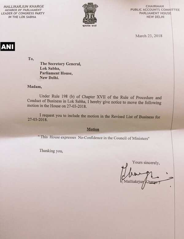 Now, Congress moves no-confidence notice against govt in Lok Sabha | India News - Times of India