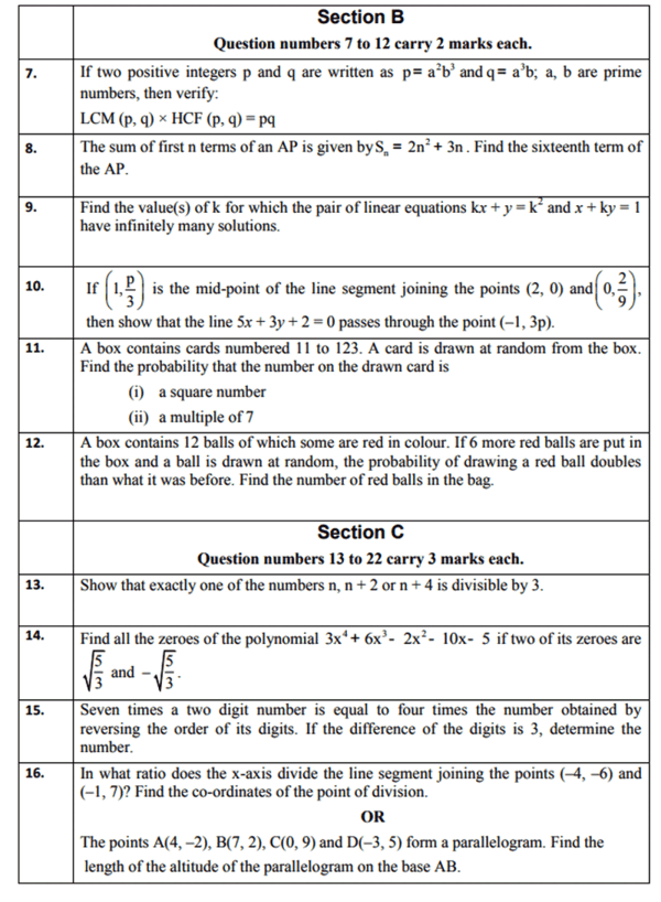 CBSE Class 10 Maths Paper Last Minute Tips: CBSE Class 10 Mathematics ...
