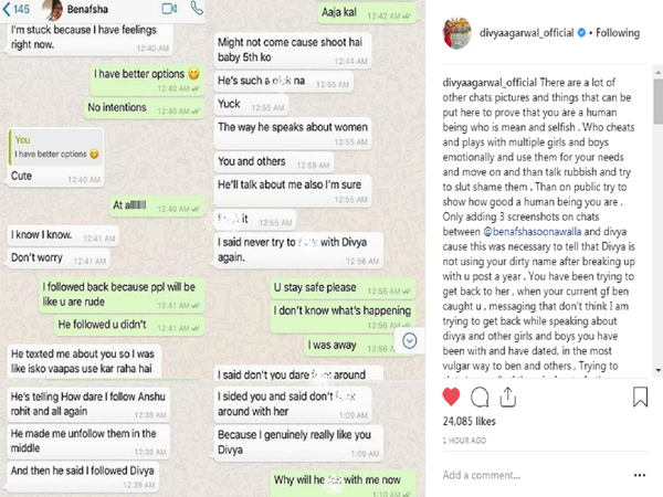 Divya Agarwal shares screenshots of private conversation with Benafsha against ex Priyank ...