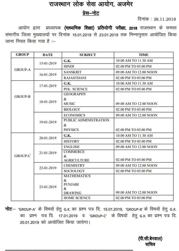 RPSC School Lecturer Exam Time Table Released At Rpsc rajasthan gov in 