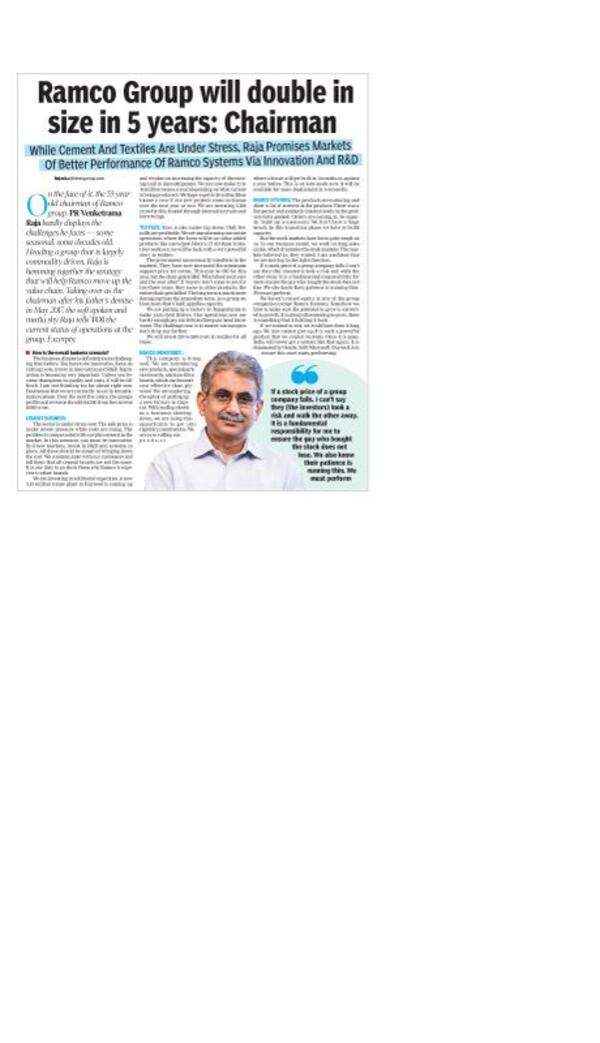 Ramco Group will double in size in 5 years : Chairman - Times of India