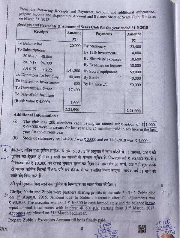 CBSE 12th Accountancy Question Paper 2019 - Times of India