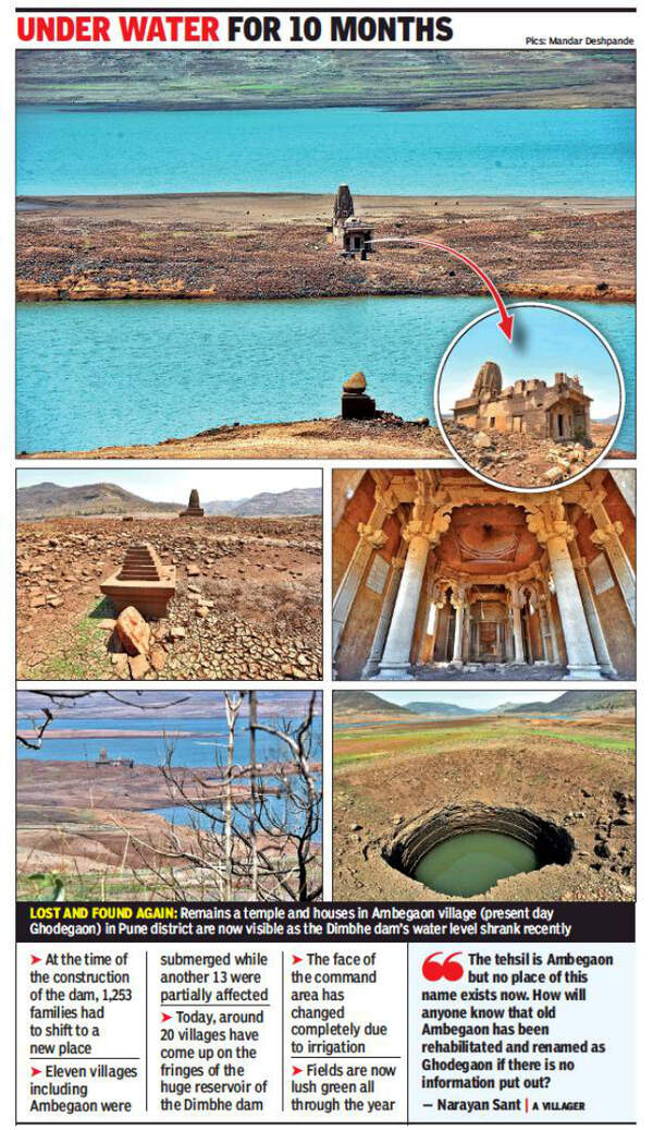 Old Ambegaon structures rise from Dimbhe dam’s nearly dry reservoir ...