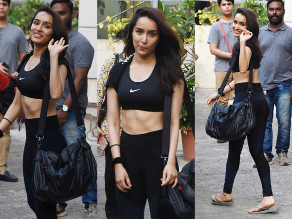 Shraddha Kapoor looks smashing in a sports bra and leggings as she flaunts her washboard abs ...