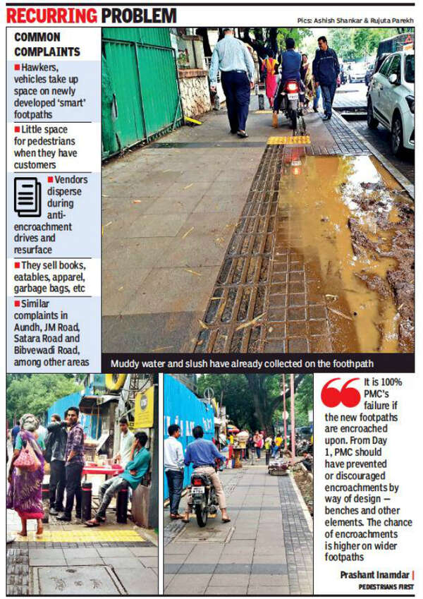 Encroachments mushroom on new ‘smart’ pavements | Pune News - Times of ...