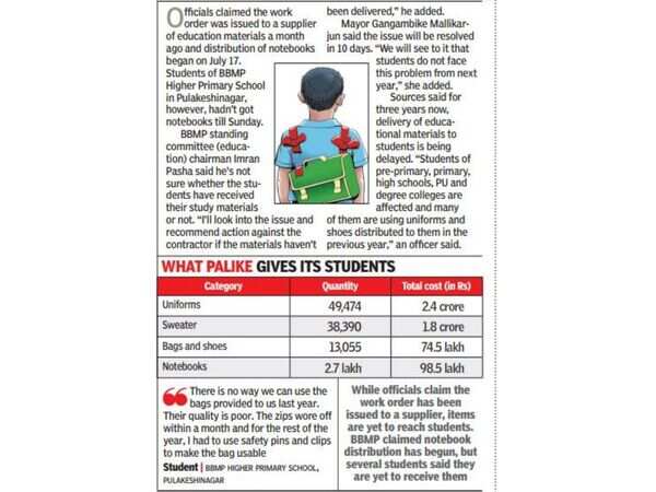 Two months on, BBMP students yet to receive uniforms, bags | Bengaluru ...