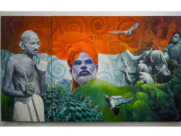 Mumbai artist’s painting of Modi and Gandhi fetches highest price at ...