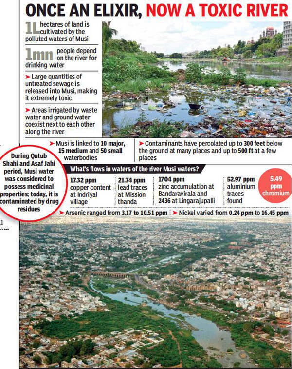 Musi filth spreads 70km beyond Hyderabad | Hyderabad News - Times of India