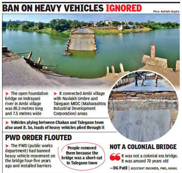 Close shave for car as bridge on Indrayani river collapses | Pune News - Times of India
