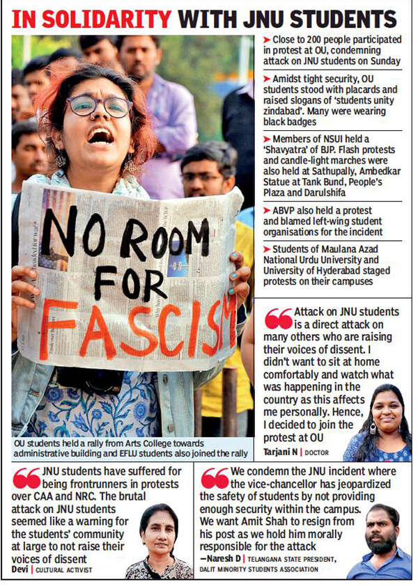 JNU attack: Protests break out at Hyderabad universities | Hyderabad ...