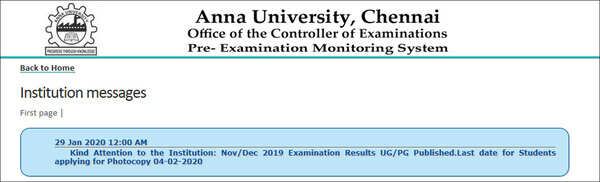 Anna University Results: Anna University Nov/Dec 2019 UG/PG Results ...