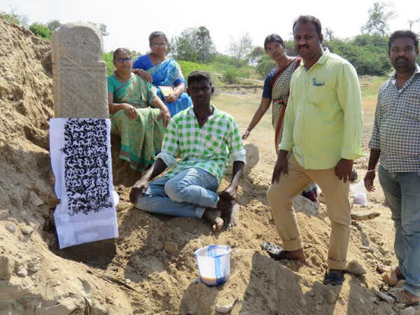 Chola era stone pillars with Tamil inscriptions found near Pudukkottai ...